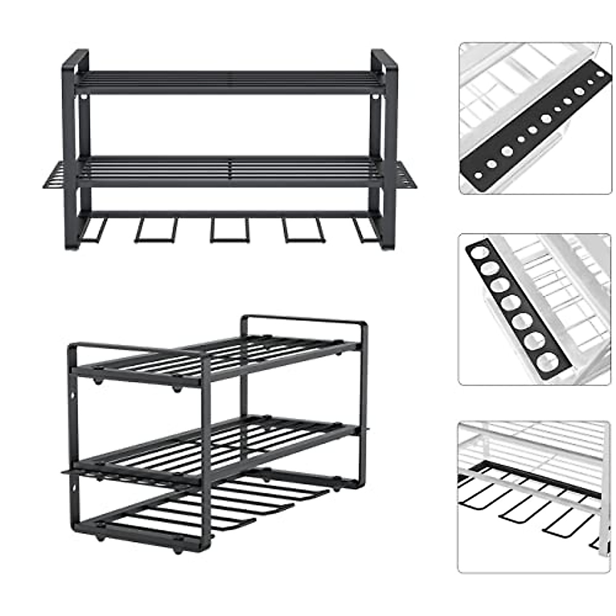 Power tool storage rack, drill rack Wall mounted, Heavy Duty Garage tools Power tool storage, utility for cordless drill in tool room garage, 3-story 120 lb limit, black（17"D x 9.45"W x 8"H Inch）
