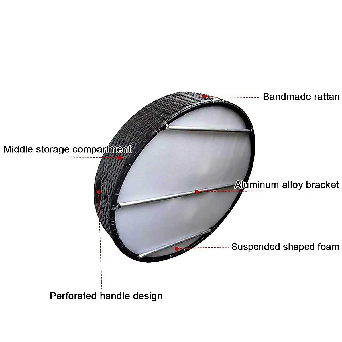 Rattan Woven Serving Tray Food Tray with Handles Luxury Floating Serving Tray Table Swimming Pool Floating Tray for Pool Serving for Wedding Photography Photo Shoot,White-80CM