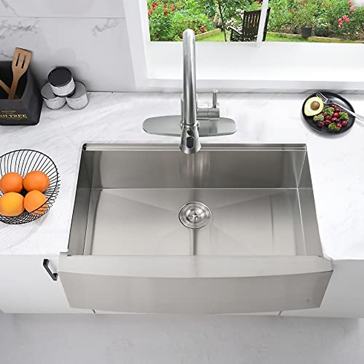 33 Inch Farmhouse Sink Workstation-Bokaiya 33x22 Stainless Steel Farm Sink Apron Front Workstation Kitchen Sink 16 Gauge Single Bowl Deep Kitchen Sink with Cutting Board