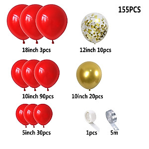 155pcs Red Gold Balloon Garland Kit for Graduation Wedding Birthday Baby Shower Party Decoration