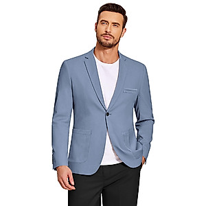 COOFANDY Men's Casual Linen Blazer Lightweight Regular Fit One Button Sport Coat Wedding Suit Jacket Denim Blue