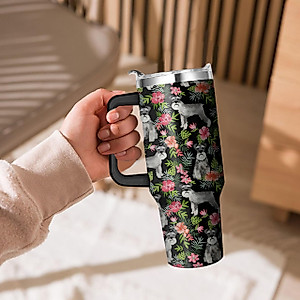 40 Oz Schnauzer Tumbler With Handle and Straw, Double Wall Stainless Steel Coffee Mug, Insulated Dog Dad or Mom Tumbler, Gifts for Women and Men