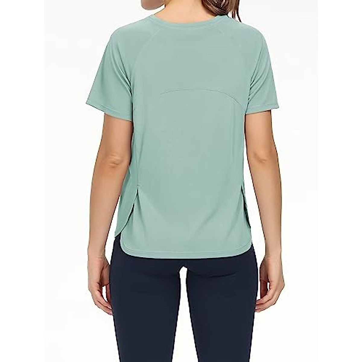 THE GYM PEOPLE Women's Short Sleeve Workout Shirts Breathable Yoga T-Shirts with Side Slits Athletic Tee Tops Light Green