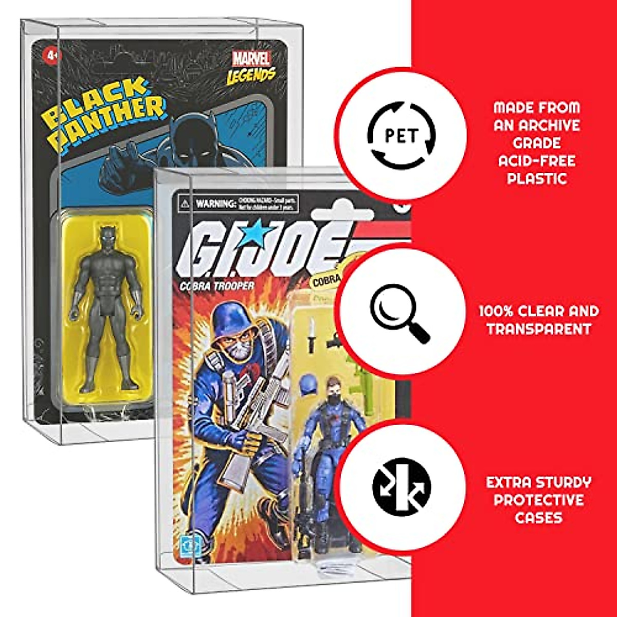 EVORETRO Action Figure Protective Display Case for 3.75 inches Star Wars, Marvel Legends & GI Joe Carded Toy Figurine - 10 Pack - Clear Thick PET Plastic Case Protector - Shallow, 30MM