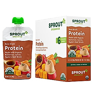 Sprout Organic Baby Food, Stage 2 Pouches, Butternut Squash, Carrot, and Apple with Beef Bone Broth, 3.5 Oz Purees (Pack of 12)