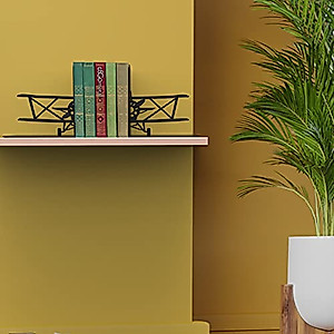 Bookends Airplane, Bookends for Shelves, Book Ends for Office, Modern Bookends for Desk and Bookshelves, Metal bookends, Heavy Duty Metal Black Bookend Support, Creative Book Ends.