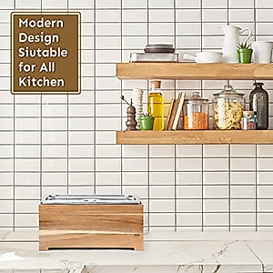 HULISEN Kitchen Compost Bin Countertop, Wooden Compost Bucket with Stainless Steel Insert, 1.6 Gallon Counter Food Waste Bin with Lid, Indoor Composter Caddy, Easy Clean Compost Trash Can