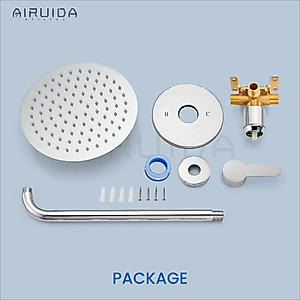 Airuida Shower Faucet Set Chrome Polish, Single Function Shower Valve Kit, Rain Shower Faucet Kit, 8 Inch Round Rainfall Shower Head with Male Threads Rough-in Valve