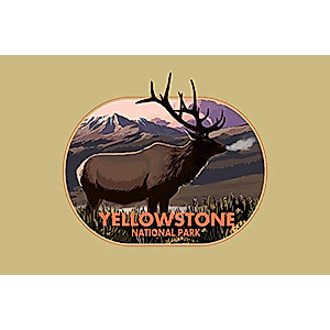 Yellowstone National Park, Wyoming, Elk and Sunset, Contour (Canvas Deluxe Tote Bag, Faux Leather Handles & Zip Pocket)