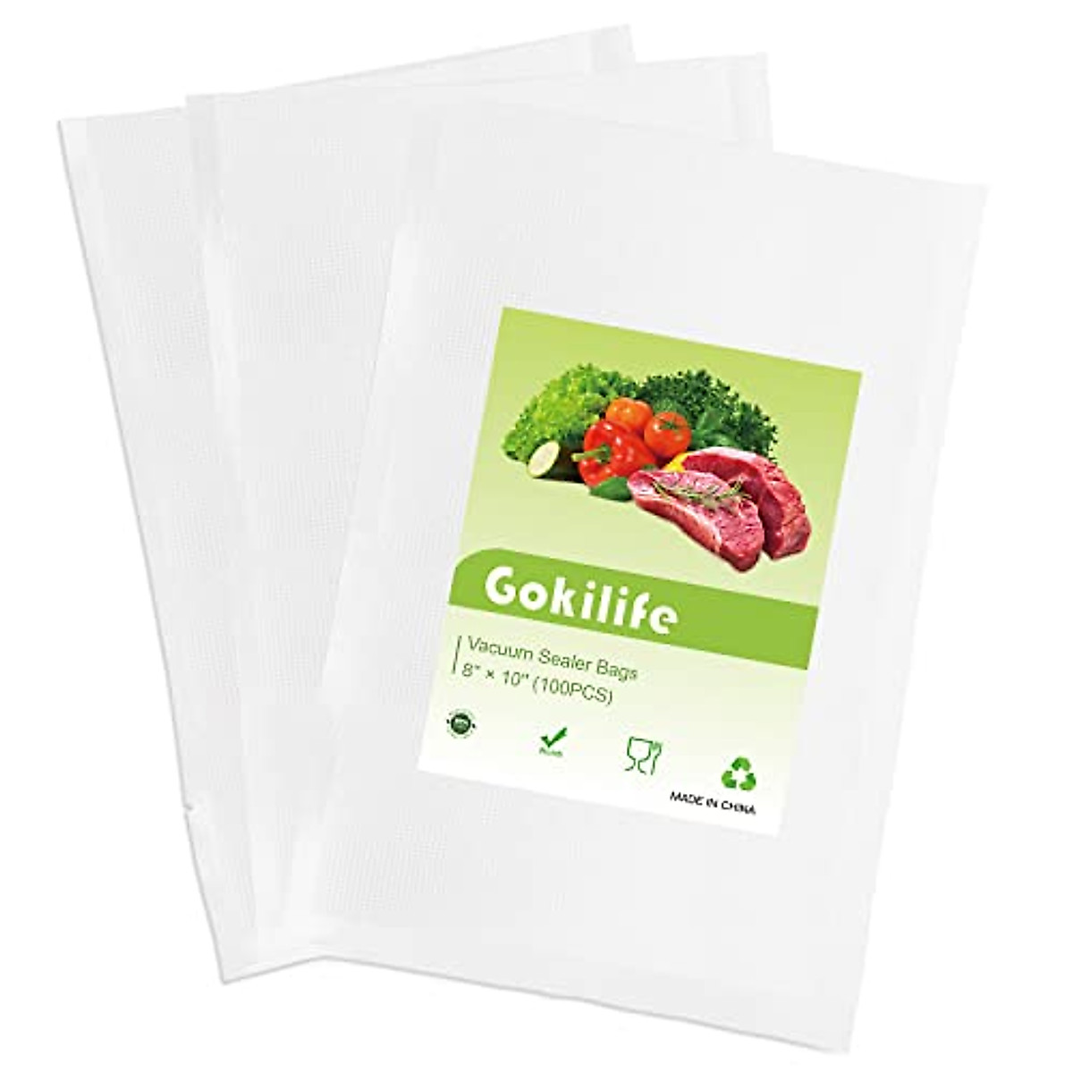 Gokilife Vacuum Sealer Bags - 100 Plus Pint Size 8" x 10" for Food Saver, Commercial Grade PreCut Bags with BPA Free and Heavy Duty, Seal a Meal, Great for Vac Storage, Meal Prep or Sous Vide