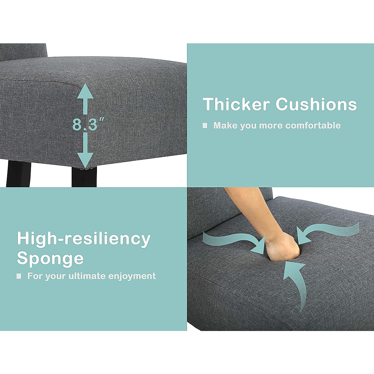 Accent Chair Set of 2, Living Room Chair, Small Chair for Bedroom, Accent Chairs for Living Room Office, Small Modern Armless Accent Chair, Side Bedroom Chairs with Thick Sponge Cushion, Grey