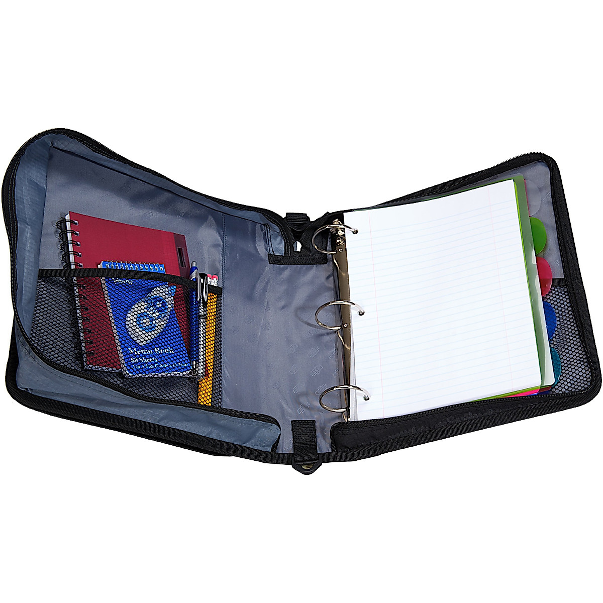 Case-it 2-Inch Round Ring Zipper Binder with Velcro Messenger Front, Black, M-276-BLK