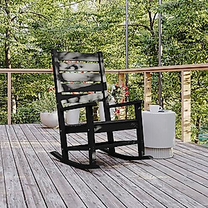 Flash Furniture Manchester Commercial Grade Outdoor Rocking Chair, All-Weather HDPE Indoor/Outdoor Rocker, Black