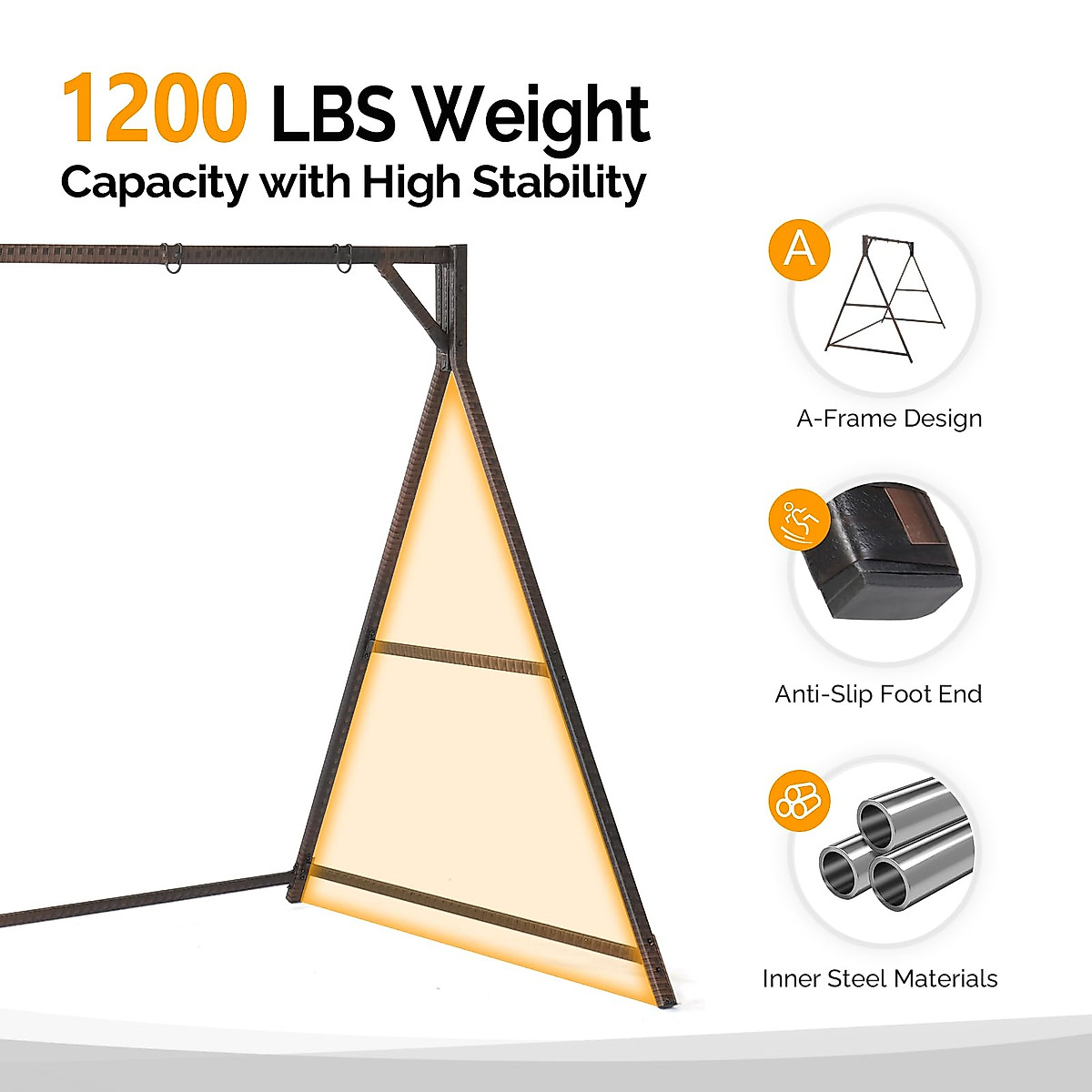 VINGLI 7 FT Rattan Porch Swing Stand, Patio Swing Frame Support 1200 LBS for Outdoors, Yard, Garden, Brown