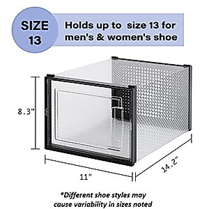 East Loft 6 Pack Extra Large Clear Plastic Shoe Box Storage Organizer - Stackable, Breathable, Front Opening door, Multiple Configurations, Holds up to Size 13 Men/Women Shoes