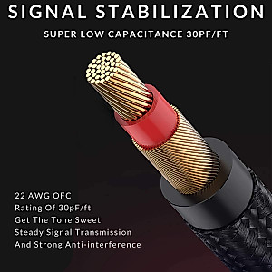 SOLUTEK 2 Pack Guitar Cable 10 ft, Strain Relief Instrument Cable, Gold-Plated Electric Bass,AMP Cord in Braided Jacket (1/4 Quarter Inch TS Straight),Durable Noiseless Clear Tone Guitar Cord.