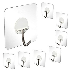 Floro Transparent Reusable Gardening Hooks, 2.4"x2.4" Clear Plastic and Stainless Steel, Carries 176oz. Weight, 8 Hooks per Pack