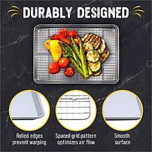 Checkered Chef Baking Sheet with Wire Rack Set 13" x 18" - Single Set w/ Half Sheet Pan & Stainless Steel Oven Rack for Cooking
