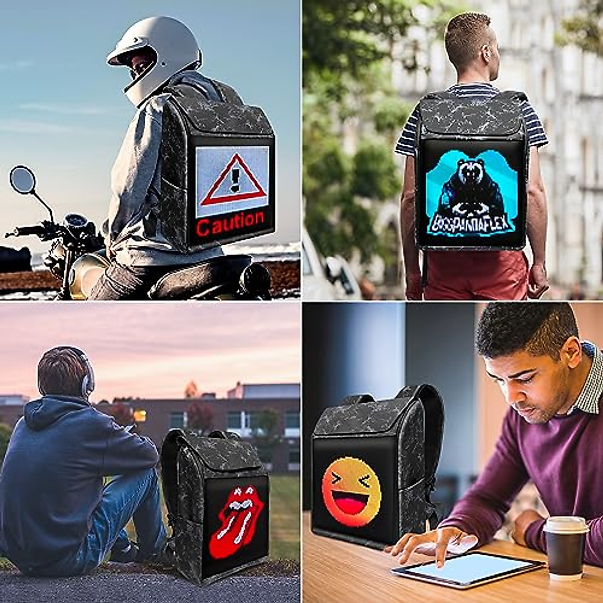 RODANNY LED Backpack, Waterproof Motorcycle Backpack, Designable Screen, Birthday Gift for Men, Laptop Backpack 15.6 Inch (Gray)