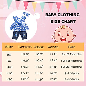 Baby Girls Clothes Blue Ruffle Short Sleeve+Baby Girl Outfits Ripped Jeans Headband Set 18-24 Months