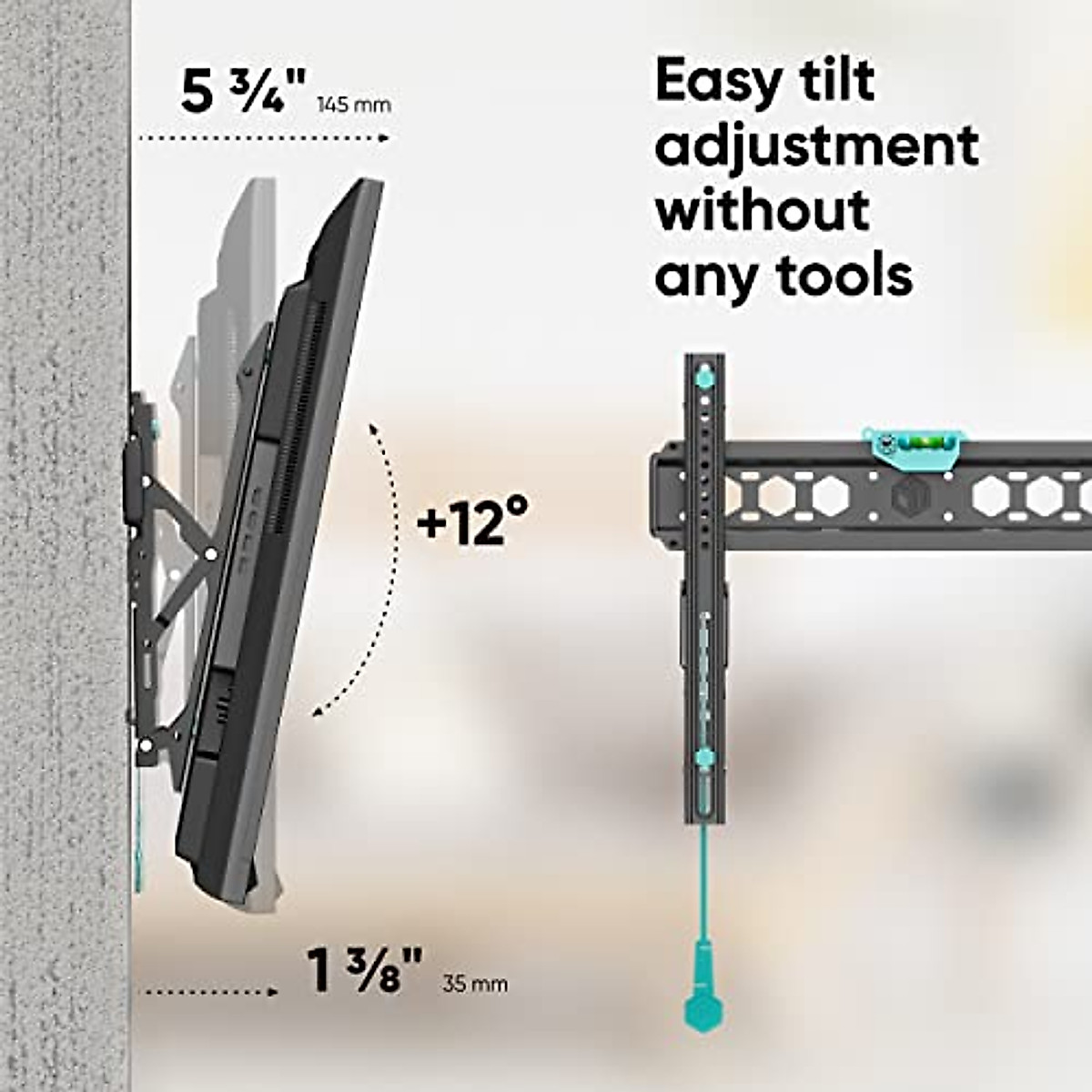 ONKRON Tilting TV Wall Mount for 32-70 Inch TV & Screen, Low Profile TV Wall Mount up to 132 lbs, Slim Fit TV Wall Mount Tilt Down with VESA 75x75-400x400/Universal Wall Mount for TV Black