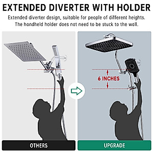 V-Frankness 13-Inch Shower Heads with Multi-Function Handheld Sprayer Combo, 3-Way Metal Extended Diverter with Holder and Metal Adjustable Curved Shower Extension Arm, Extra Long Hose Chrome