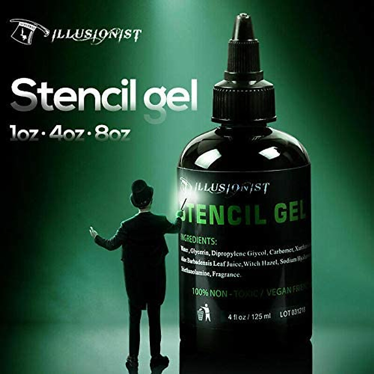 Illusionist Magic Creator Tattoo Stencil Transfer Gel Solution- Produces Dark & Clean Stencils - Lasts All Day (1 Ounce)