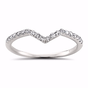 Beyond Brilliance 1/5 Carat Micro-Pave-Set Round Diamond V Shape Chevron Stackable Wedding Band in 14K White Gold (H-I, I2-I3)