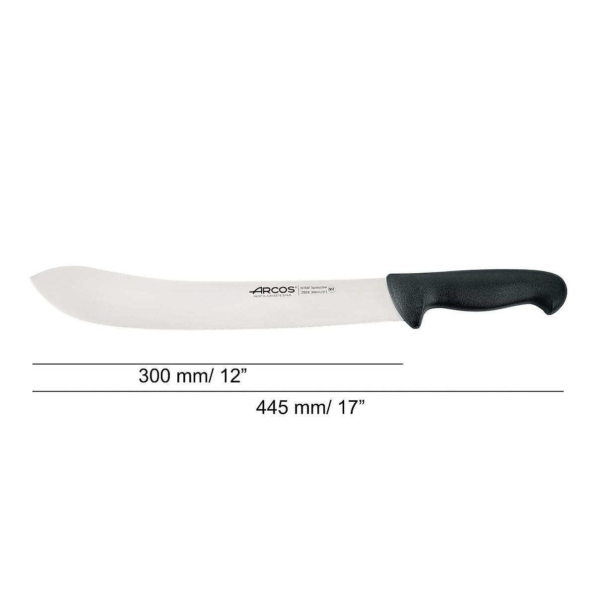 ARCOS Butcher Knife 12 Inch Nitrum Stainless Steel and 300 mm blade. Professional Cooking Knife For Cutting Meat, Fish and Vegetables. Ergonomic Polyoxymethylene Handle. Series 2900. Color Black
