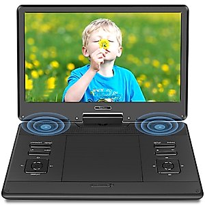 YOOHOO 16.9" Portable DVD Player with 14.1" Swivel HD Large Screen, DVD Player Portable with 6Hrs Playtime, Last Memory, Support USB/SD Card/Sync TV, Region-Free, Support Multiple Discs, Black
