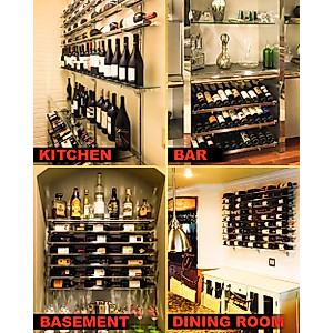 DLDIRECT Diamond Life Reserve Hanging Wine Rack - 1 Bottle Deep 4'H x 4'W (44 Bottles) - Wall Mounted Wine Bottle Holder Metal Modern Wall Wine Rack - Customizable Wine Bottle Rack Wall Mounted