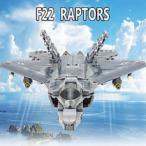 Gonli Military Building Blocks Sets 626 Pieces F22 Raptor Fighter Jet Plane Stem Building Toys for Boys Age 8-12 10015 F22 Raptors