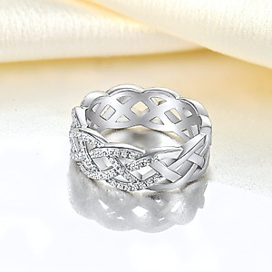 YL Women's Twisted Knot Rings 925 Sterling Silver Criss Knot Ring 18k White Gold Plated Cubic Zirconia Infinity Statement Rings-size8