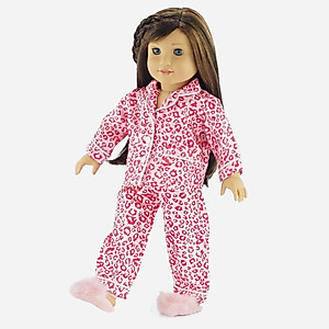 18 Inch Emily Rose Doll Clothes/clothing Fits American Girl Dolls - Pink Leopard Pajamas & Slippers 18" Outfit