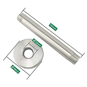 Purelux Straight Shower Arm 6 Inches Water Outlet PJ0612, Brushed Nickel Made of Stainless Steel with Gasket Flange
