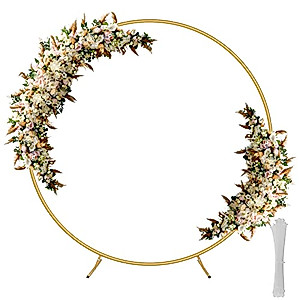 Fogein 6.6ft Round Backdrop Stand, Stable Circle Balloon Arch Frame, Metal Circle Arch Stand for Wedding Birthday Party Baby Shower Decoration(Gold)