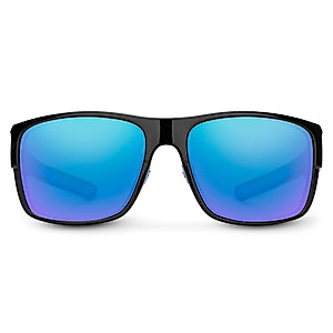 Suncloud Range Polarized Sunglasses – 100% UV Protection – Comfortable Fit, Trendy Design – for Men & Women – Black + Polarized Blue Mirror Lenses