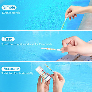 Hankmore 6 in 1 Pool Test Strips 50 Counts Swimming Pool Hot Tub Spa Water Quality Testing for Total Chlorine / Free Chlorine / Bromine / Total Hardness / pH / Cyanuric Acid / Total Alkalinity