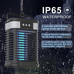 Solar Bug Zapper Outdoor Waterproof, Mosquito Zapper 2 in 1 Portable & Rechargeable Pest Control with 4000mAh Battery & LED Night Light, 4200V Electric Fly Zapper for Home, Patio, Backyard (Black)