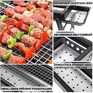 Portable Charcoal Grill, BBQ Barbecue Grill Folding Camping Grill Outdoor Smoker, Tabletop Compact Small Grill for Outdoor Cooking Camping Hiking Picnic Traveling