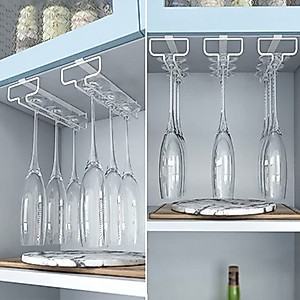 LINFIDITE Wine Glass Rack Under Cabinet No Drilling Stemware Rack Hanger Wine Glass Holder Kitchen Hanging Glass Storage Rack Organizer,White