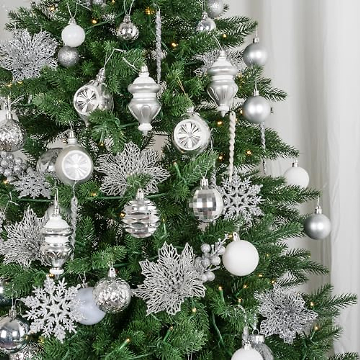 XmasExp 99-Pack Christmas Ball Ornaments Assorted Shatterproof Christmas Tree Decorations with Hand-held Gift Package for Xmas Tree,Home,Party(Silver-White)
