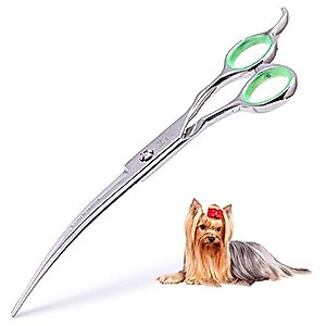 LovinPet Pet Grooming Scissors Professional Dog Cat Grooming Shears with Round Blunt Tip Stainless Steel, Dog Curved Scissors for Grooming Cats Dogs Grooming Tools
