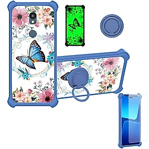 ATT AT&T Motivate 3 Case EABF22206A Compatible with Sharp Rouvo V Phone Case STTM21VAPP Cover [with Tempered Glass Screen Protector][Hard PC + Soft Silicone] [Ring Support][Luminous Effect] YGL-LHD