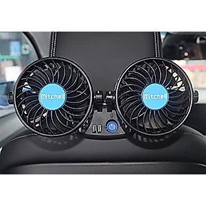 KWYZ 12 Volt Car Fan for Back Seat Passenger, Portable Car Seat Fan Headrest 360° Rotatable Backseat Cooling Air Fan with 2 USB Charging Port & Cigarette Lighter Plug for Vehicles, SUV, RV, Boat