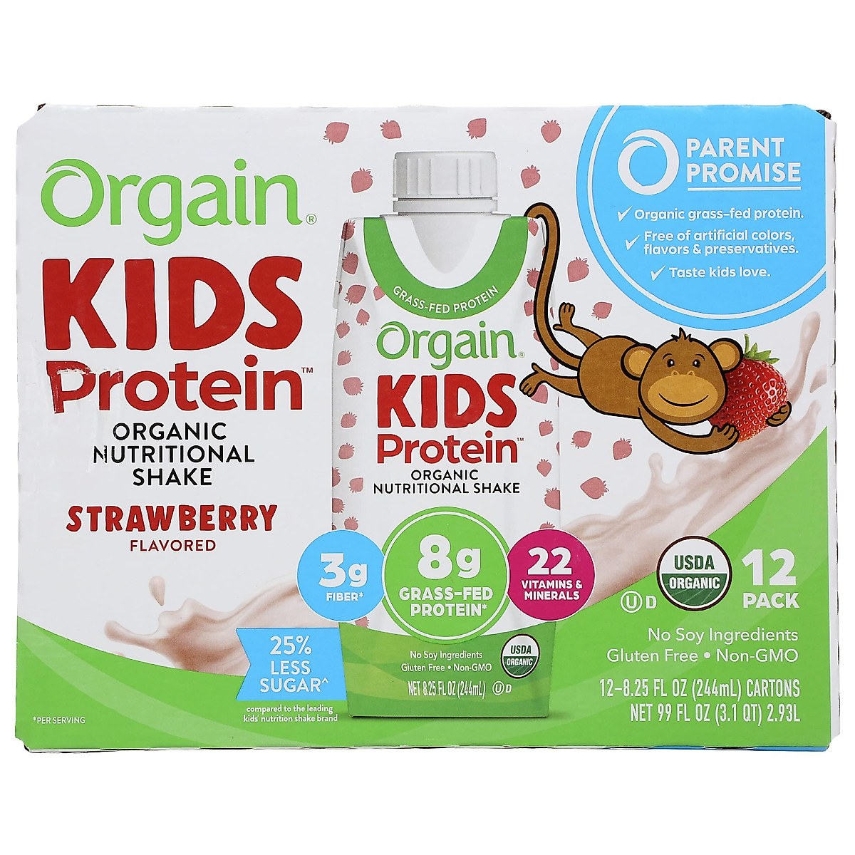 Orgain Organic Healthy Kids Strawberry Nutritional Shake, 8.25 Fluid Ounce - 12 per case.