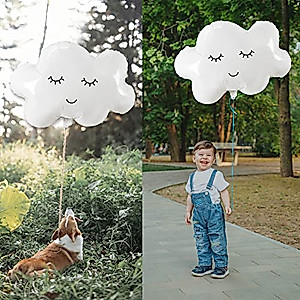 4 Pieces White Cloud Mylar Foil Balloons Smiling Face Balloons Party Supplies for Baby Shower Themed Party Wedding Engagement Decorations