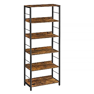VASAGLE 6-Tier Bookshelf, Bookcase for Office, 11.8 x 23.6 x 70.1 Inches, Shelving Unit, with Back Panels, Industrial Style, for Living Room, Study, Home Office, Rustic Brown and Black ULLS118B01