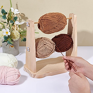 PH PandaHall Wooden Crochet Yarn Holder Double Revolving Knitting Yarn Storage Handmade Yarn Spinner Portable Yarn Ball Holder Ribbon Holder for Wreath Mesh Crochet Thread Sewing Craft Yarn Tool Spool