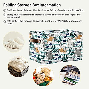 MNSRUU Storage Basket Kawaii Cute Cats Collapsible Organizer Basket with PU Handles, Waterproof Nursery Laundry Basket，1 Pack